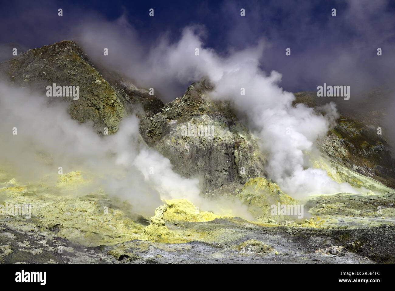 The acid sulfur steam on White Island, New Zealand Stock Photo - Alamy