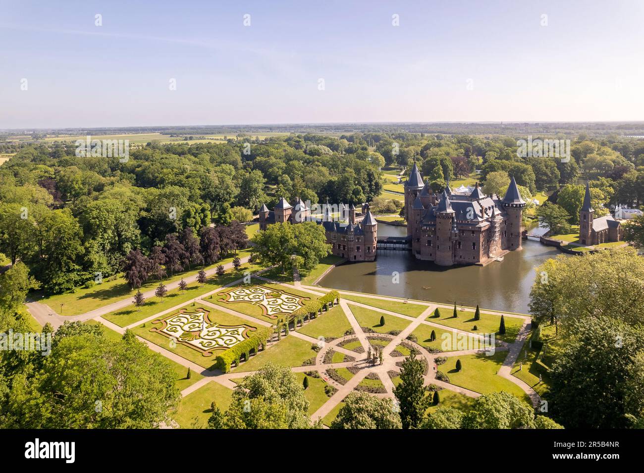 Aerial view of Dutch historic castle with landscaping gardens ...