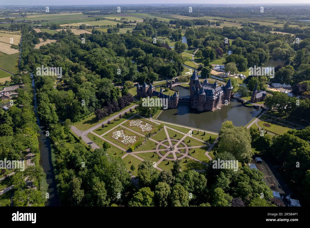 Aerial view of Dutch historic castle with landscaping gardens ...