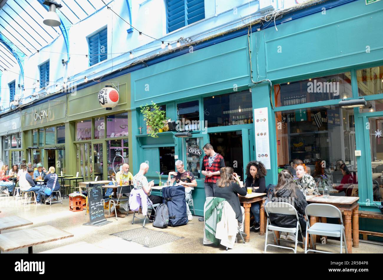 sarava cafe; brixton SW9 market with stalls shops restaurants bars etc ...