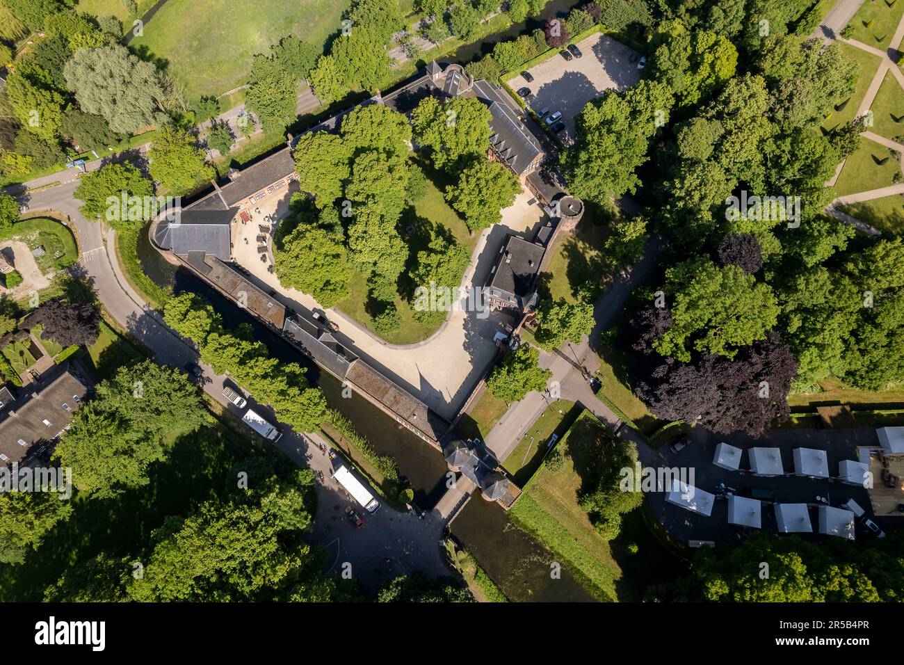 Aerial view of Dutch historic castle with landscaping gardens ...