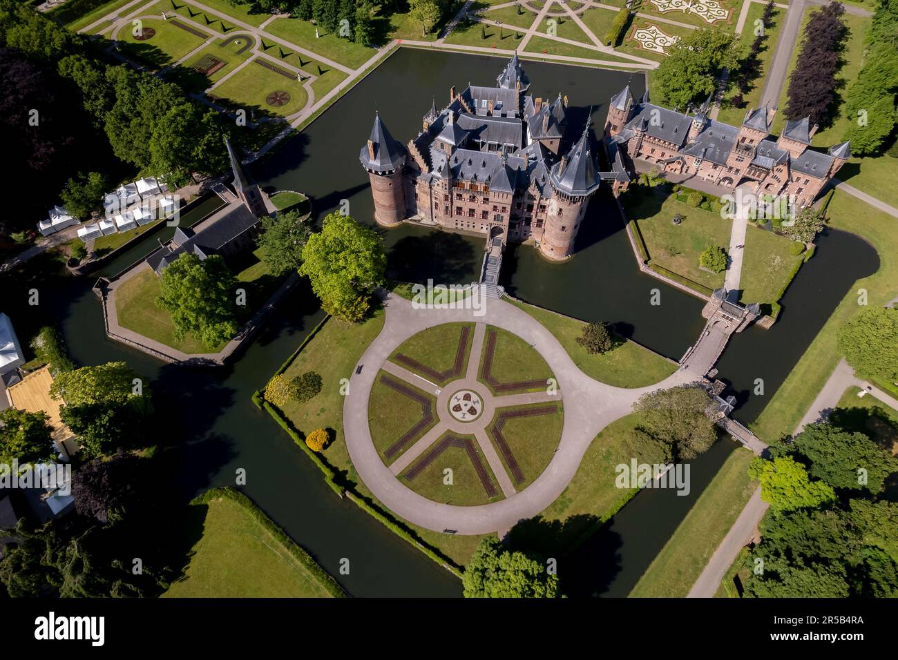 Aerial view of Dutch historic castle with landscaping gardens ...
