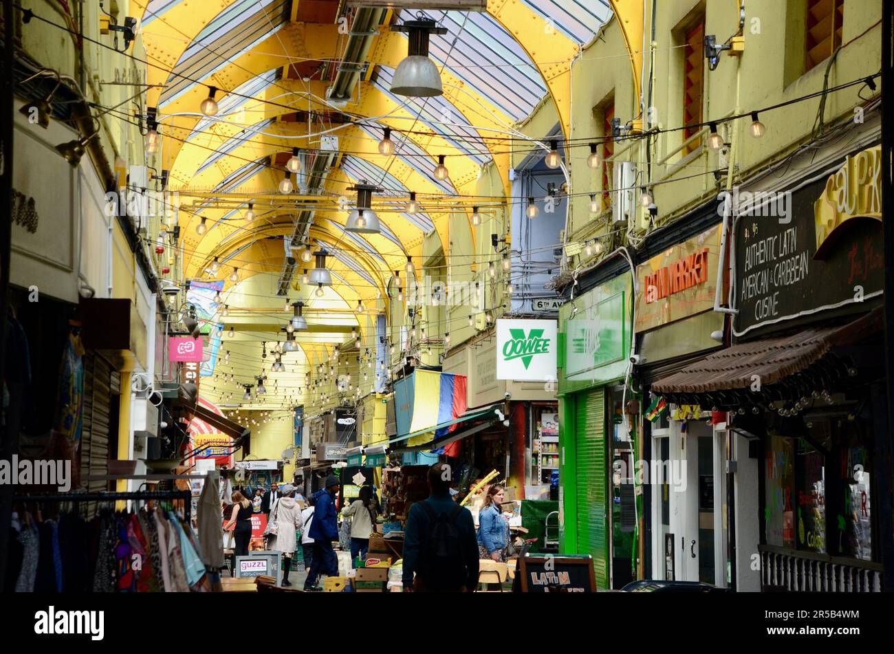 brixton SW9 market with stalls shops restaurants bars etc in arcade and ...