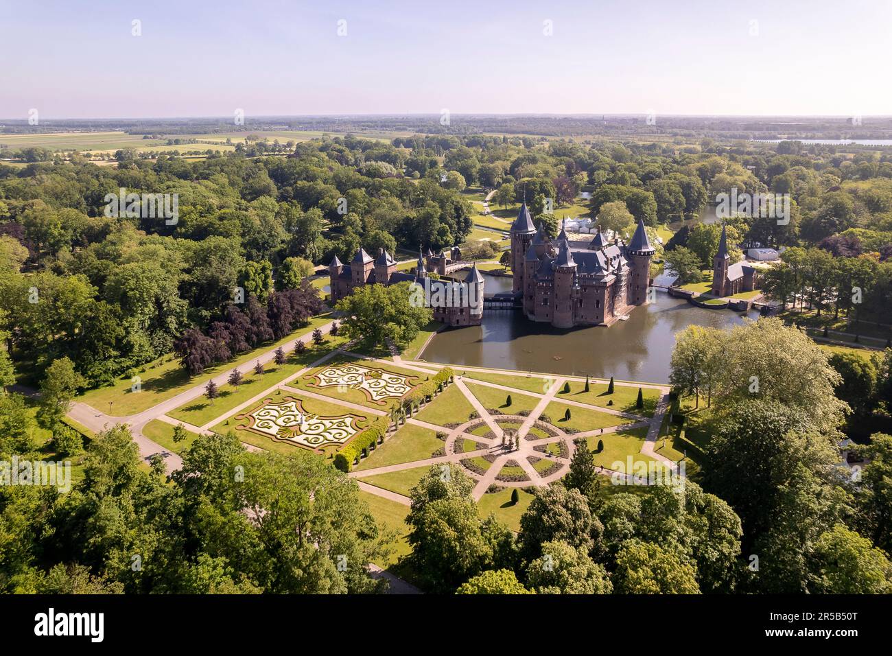 Aerial view of Dutch historic castle with landscaping gardens ...