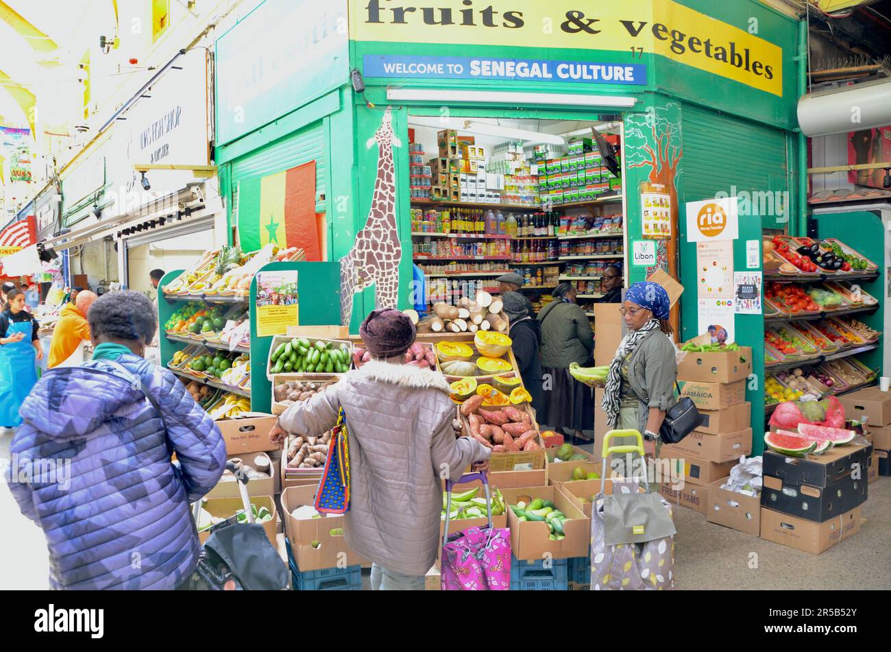 brixton SW9 market with stalls shops restaurants bars etc in arcade and ...