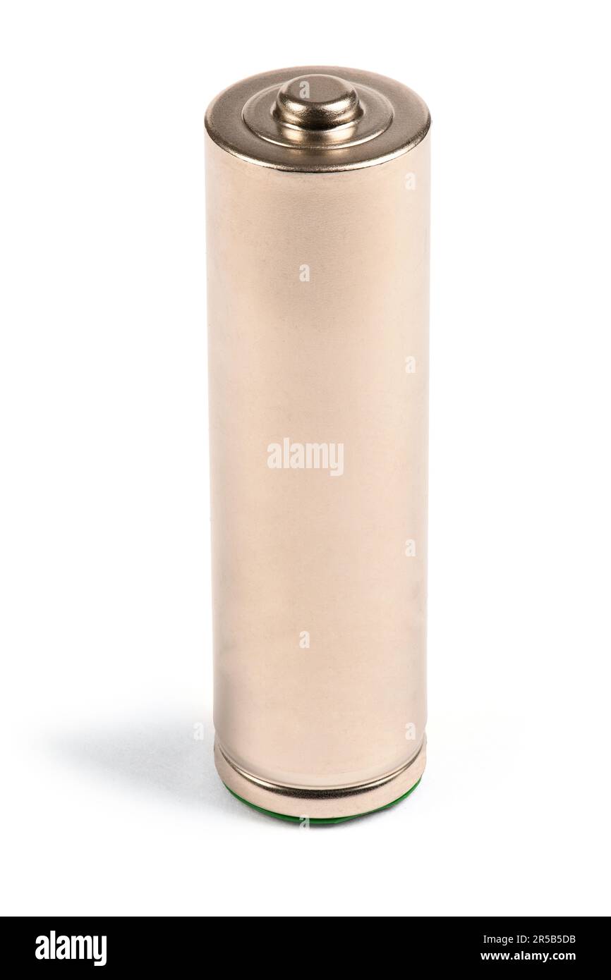 Silver AA batteries isolated on white background. Extreme close-up ...