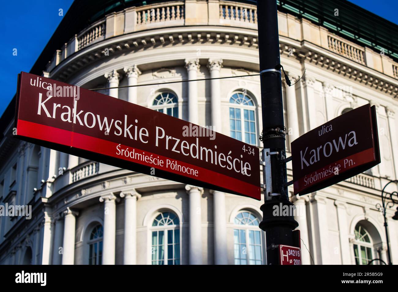 Warsaw, Poland - May 28, 2023 Street sign or road sign, erected at the ...