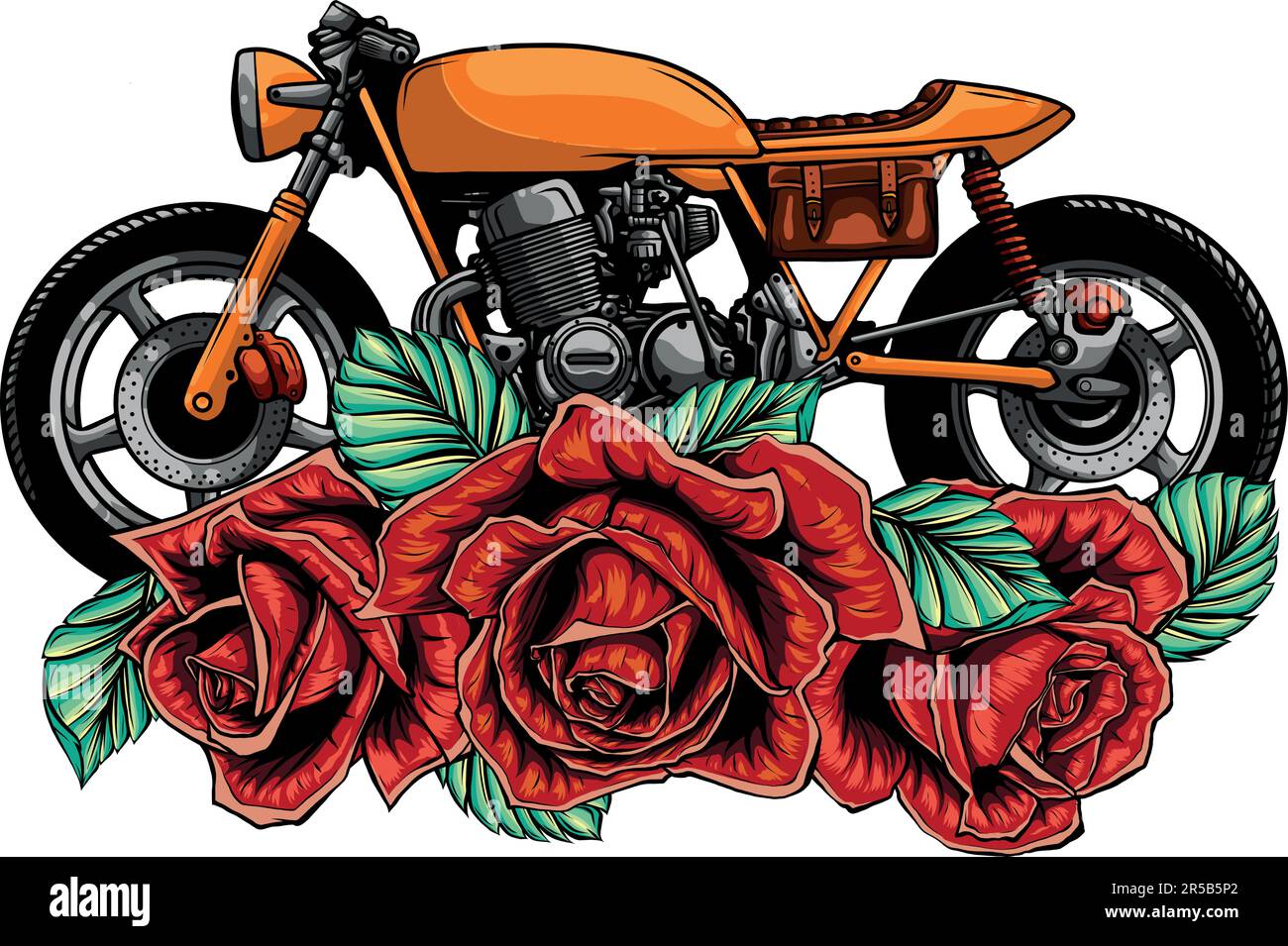 vector illustration classic cafe racer motorcycle and roses Stock ...