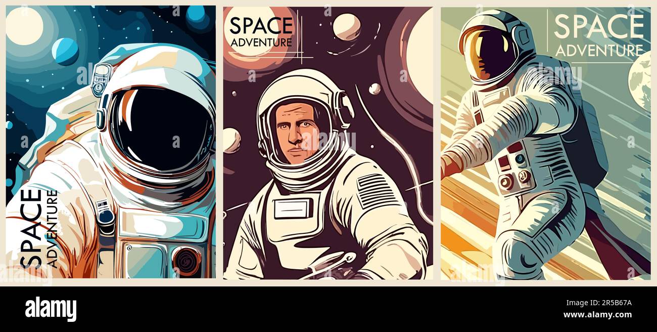 Astronaut in space retro Posters vector art Stock Vector Image & Art ...