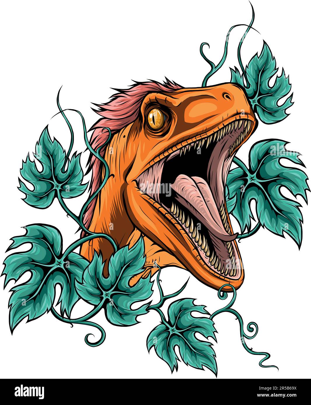vector illustration of raptor head with leaves Stock Vector Image & Art ...
