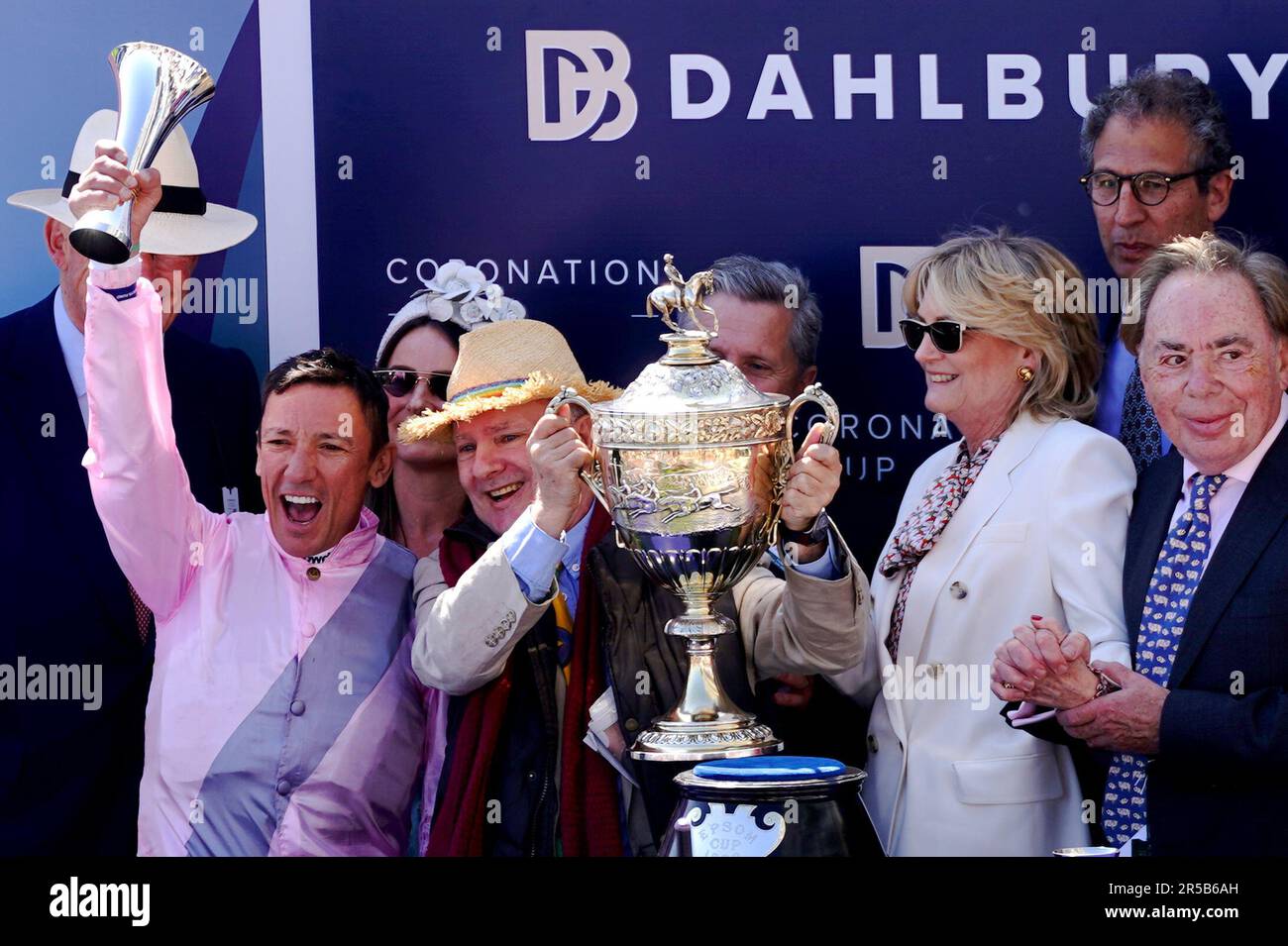 Jockey Frankie Dettori (left), owner Andrew Lloyd Webber (right) and ...