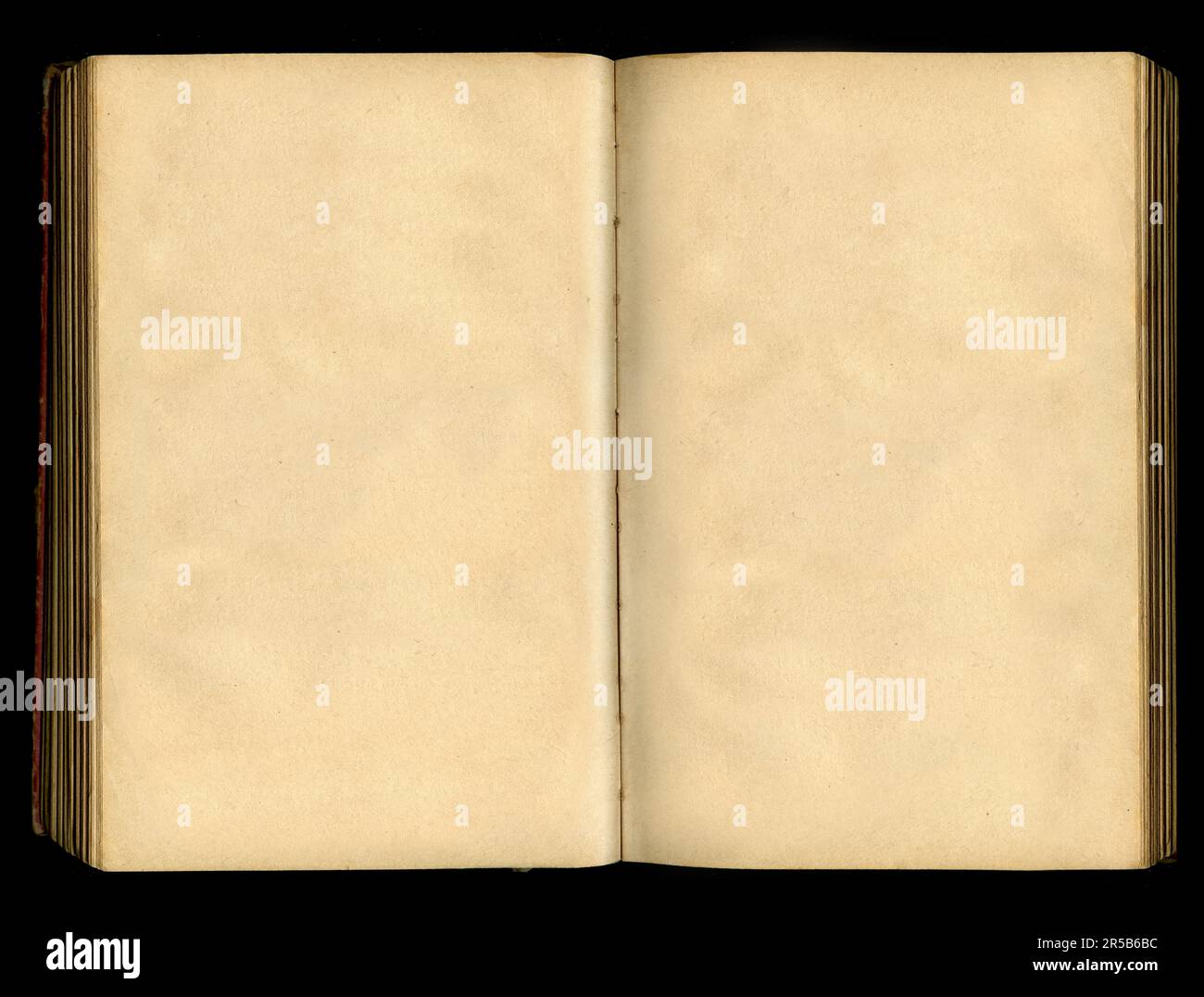 Turn of yellowed pages, old vintage open book isolated on black ...