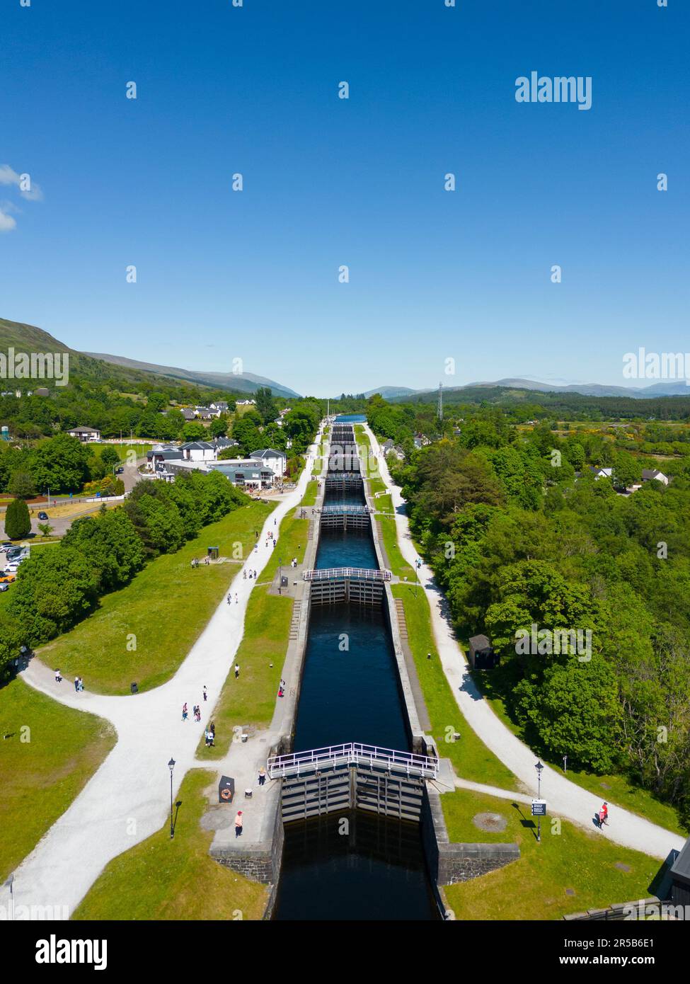 Aerial view of the Neptune’s Staircase canal locks on the Caledonian ...