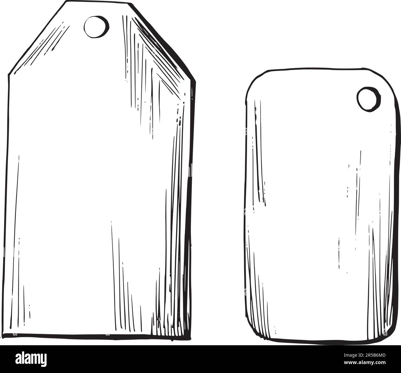 Paper tags with holes for thread, rectangular shape, empty. EPS hand ...