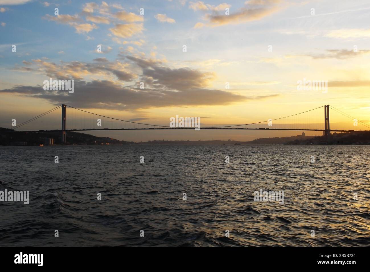 Bosphorus Bridge in Istanbul at sunset. panoramic view. bridge connects ...