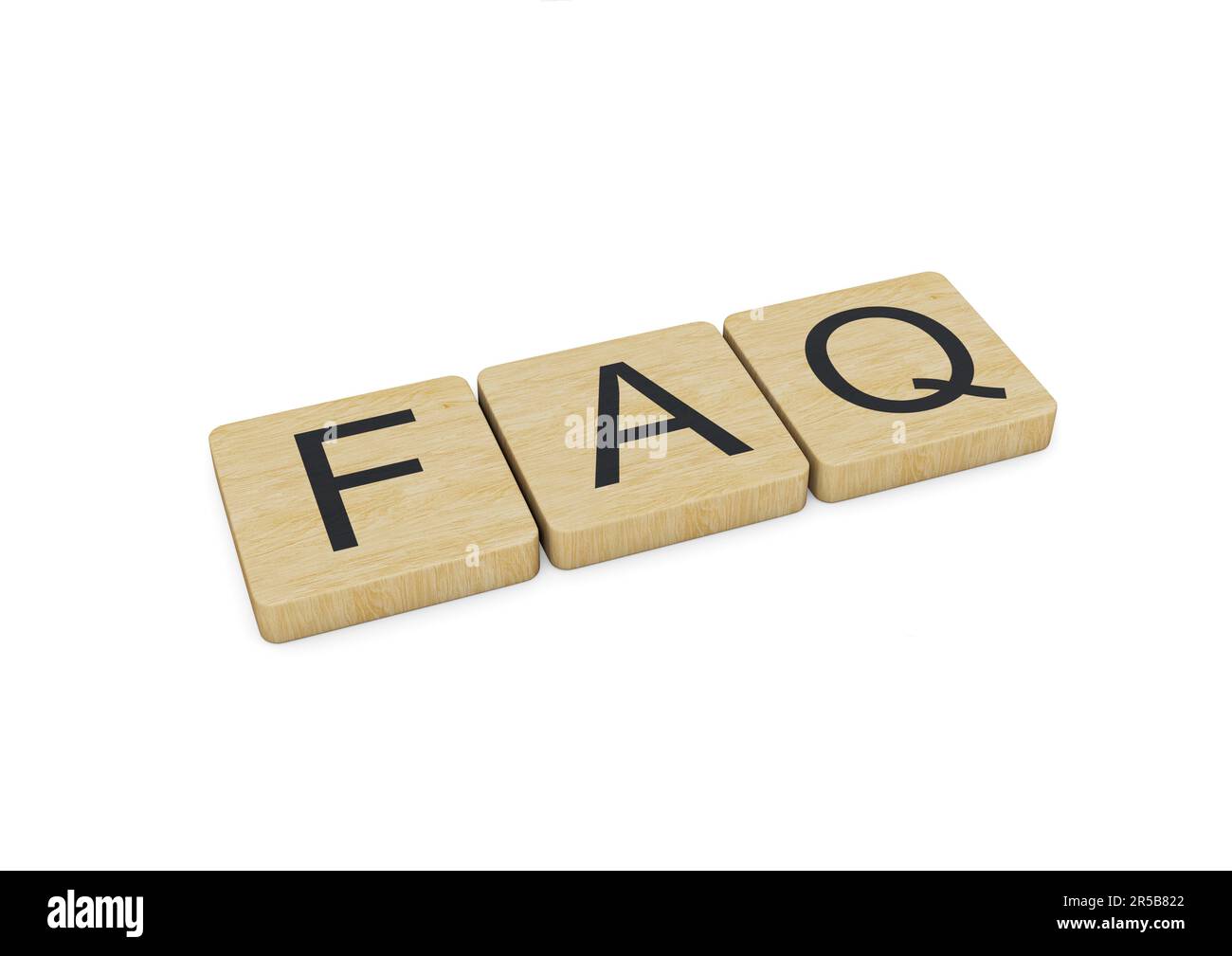 FAQ written with wooden letters. render 3D. Isolated on white ...