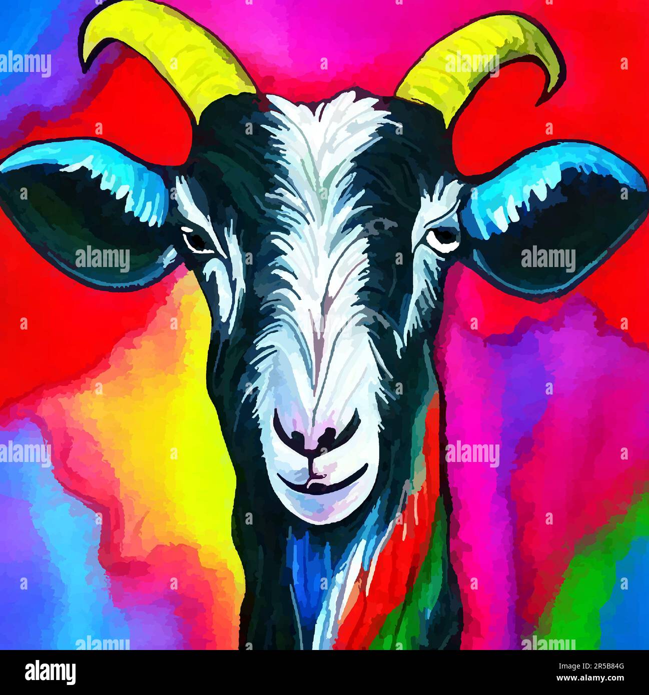 An isolated white goat hanging on a wall background, with a coat of ...