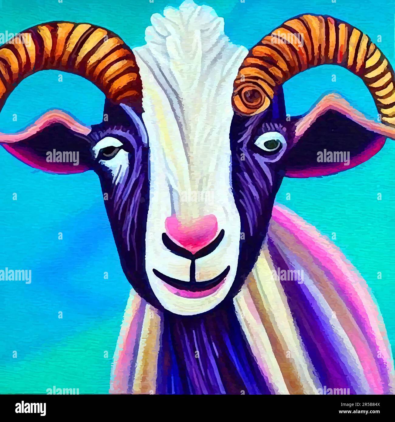 This stock photo features a vibrant painting of an animal with a large ...