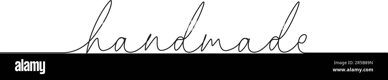 single line drawing of word HANDMADE, handwriting line art vector ...
