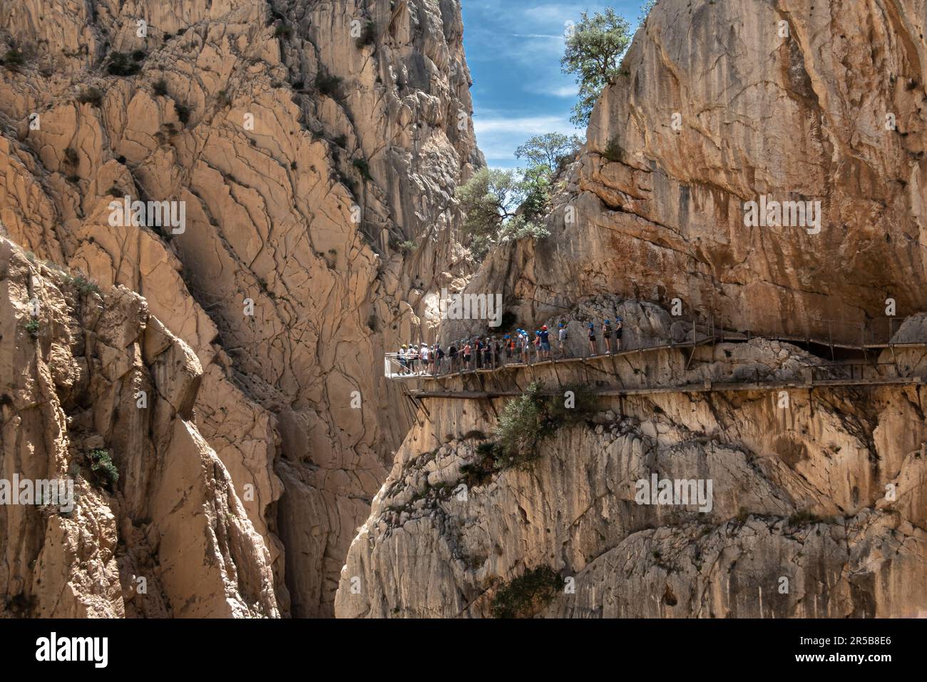 Caminito del Rey, Spain - 9 May, 2023: Group of tourists with guide ...