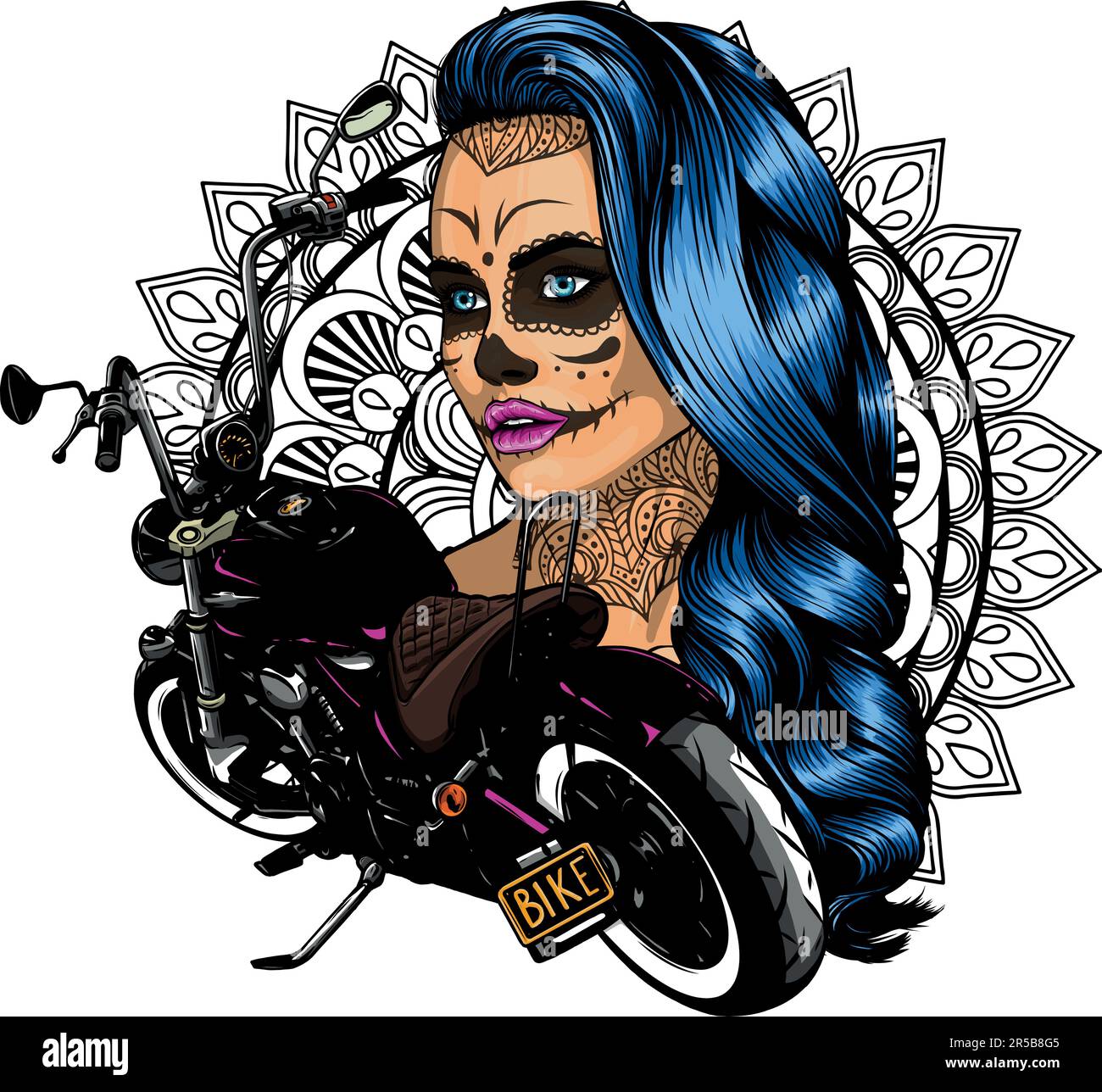 vector illustation vintage chopper motorcycle with woman face Stock ...