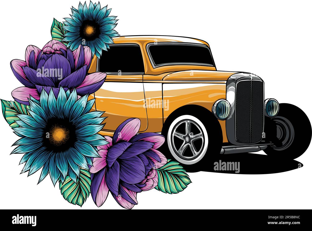 vbector illustration of Retro Hot Rod with flower Stock Vector Image ...