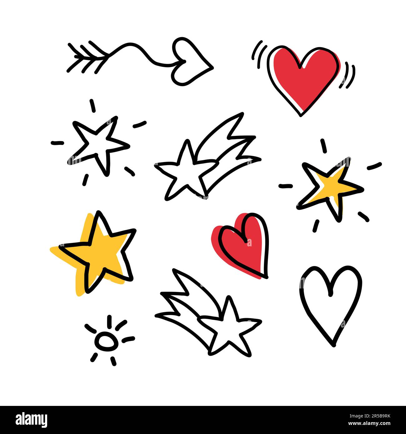Vector set of stars and hearts. Hand drawn, doodle elements isolated on ...