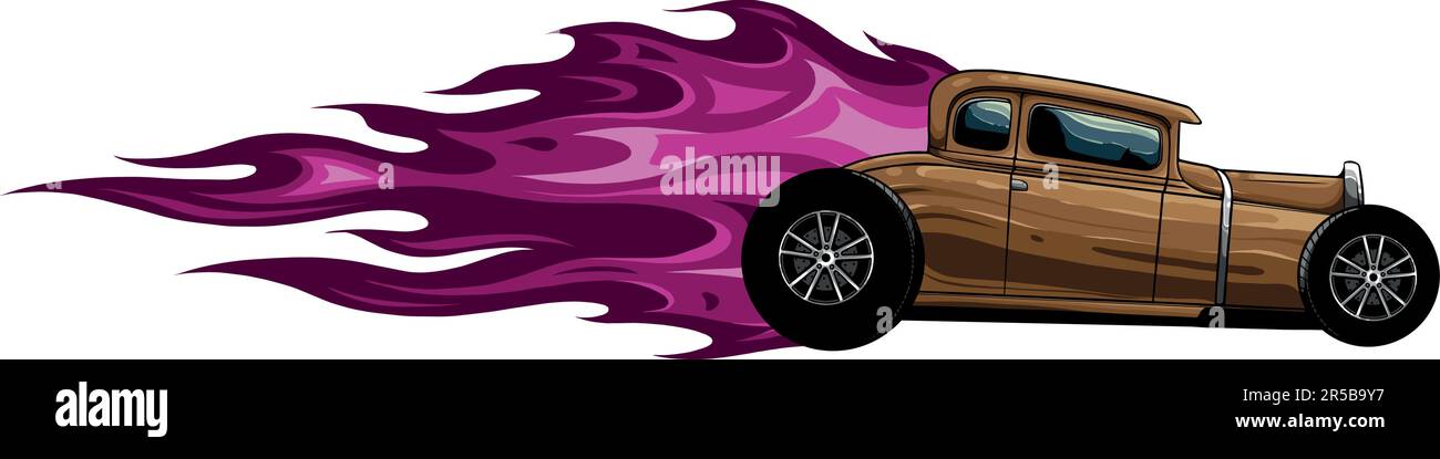 vector illustration of hot rod car with flames Stock Vector Image & Art ...