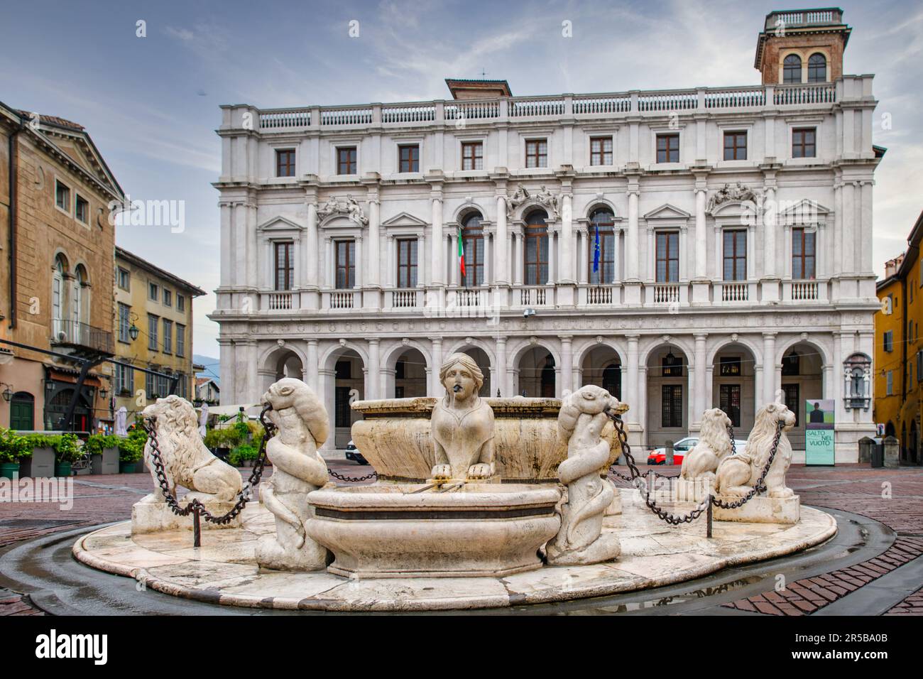 The Contarini fountain with the Mai library in bergamo alta Italy Stock ...