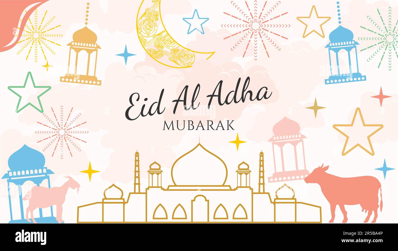 eid al adha background vector flat design in pastel color and doodle ...