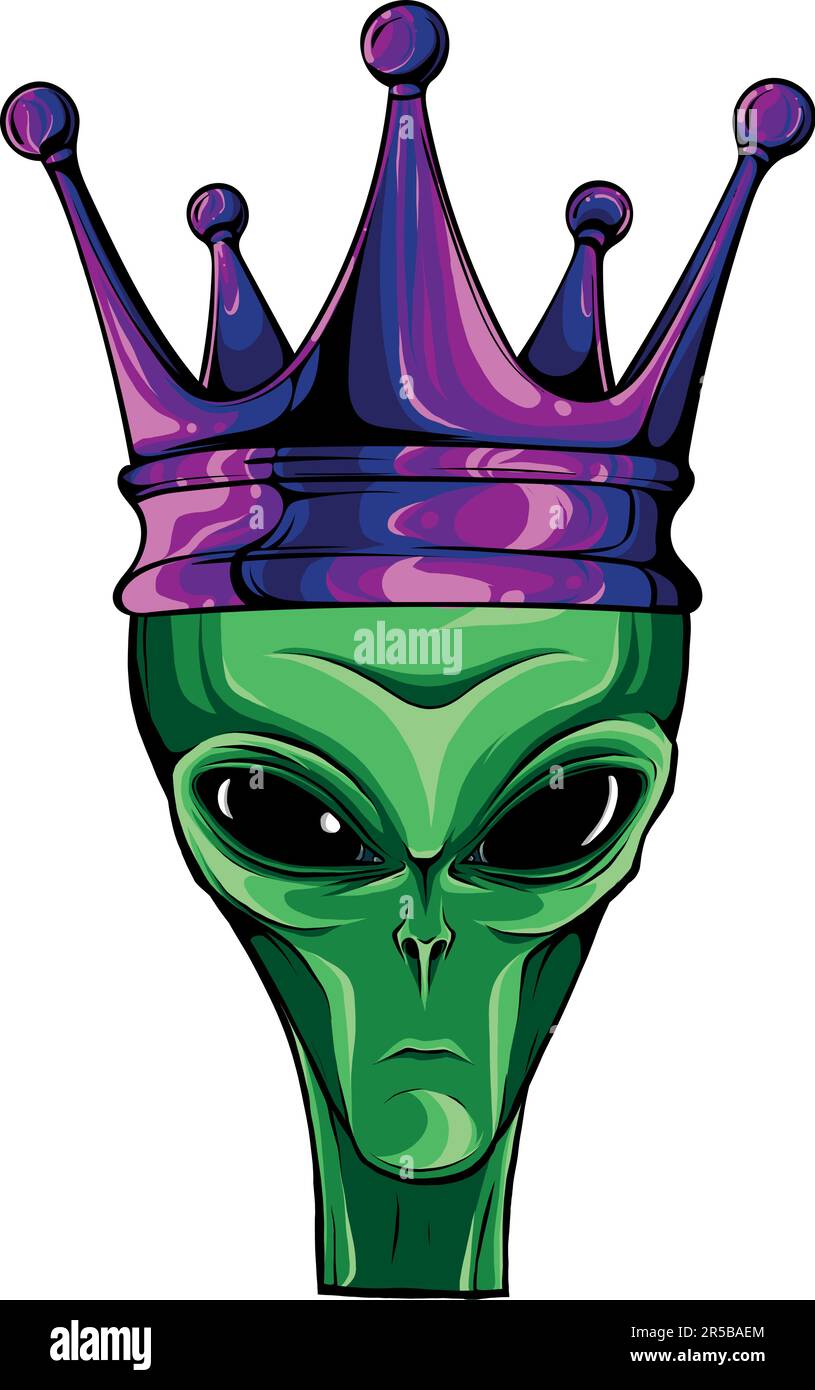 Alien Wearing Crown Vector Art Illustration on Isolated Background ...