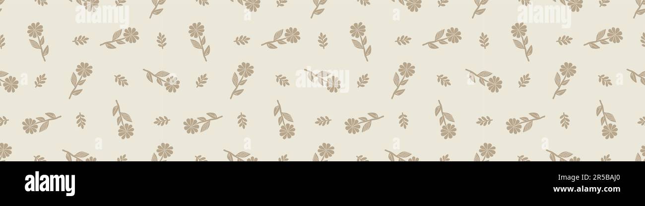 Quirky floral lino cut motif vector border. Seamless decoration of ...