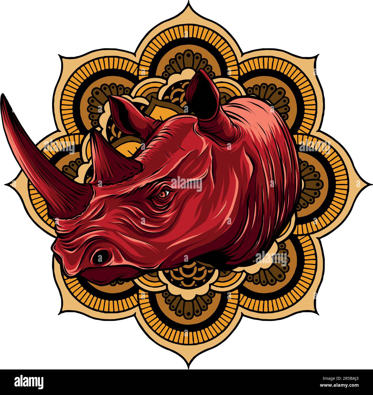 Vector illustration of rhinoceros head with decorative elements Stock ...