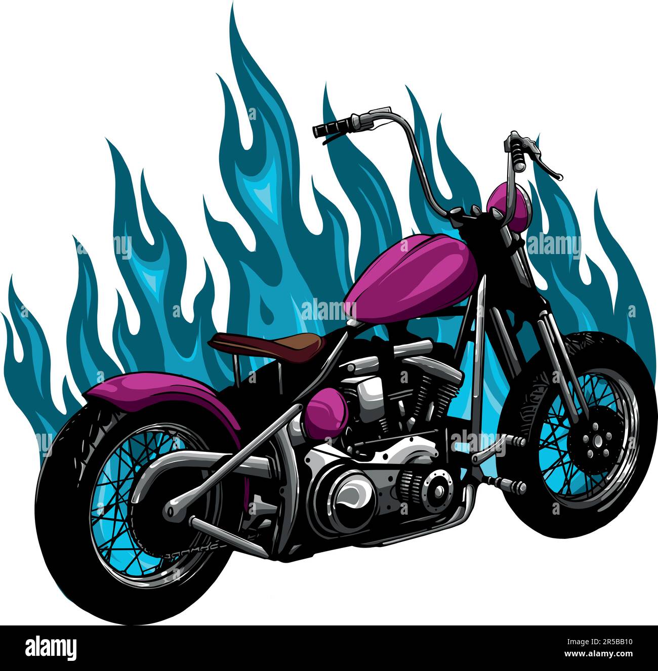 vecotr illustration of chopper motorcycle with fire flame Stock Vector ...