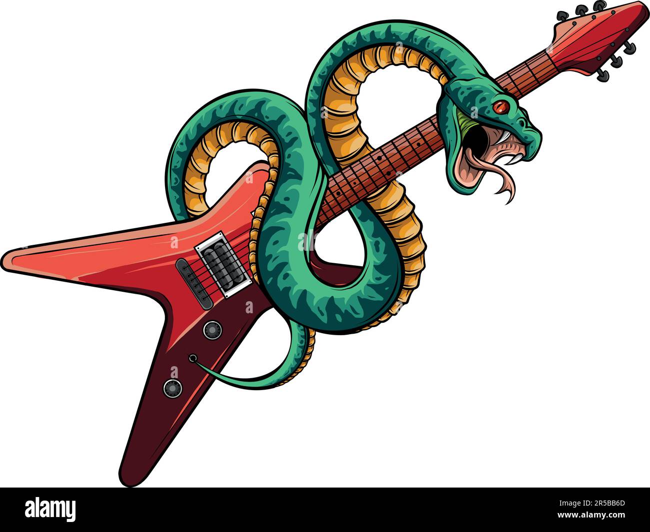 vector illustration of guitar with snake on white background Stock ...