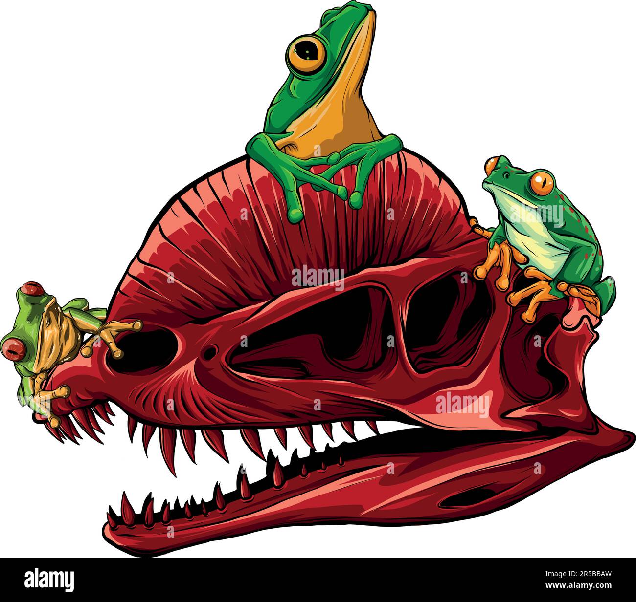 vector illustration of Carnivore dinosars skulls with frog Stock Vector ...
