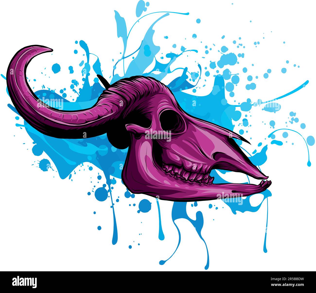 Buffalo Skull with Horn and Head Bone as Wild West Object Vector ...