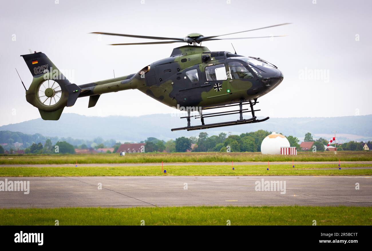 01 June 2023, Lower Saxony, Bückeburg: An "Airbus Helicopters H135 ...