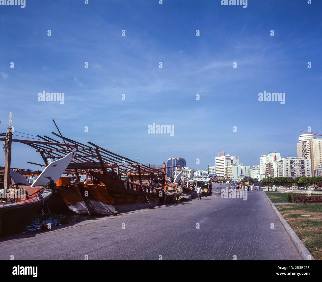 The image is of Dubai Creek water way with traditional Arabian Dhow ...