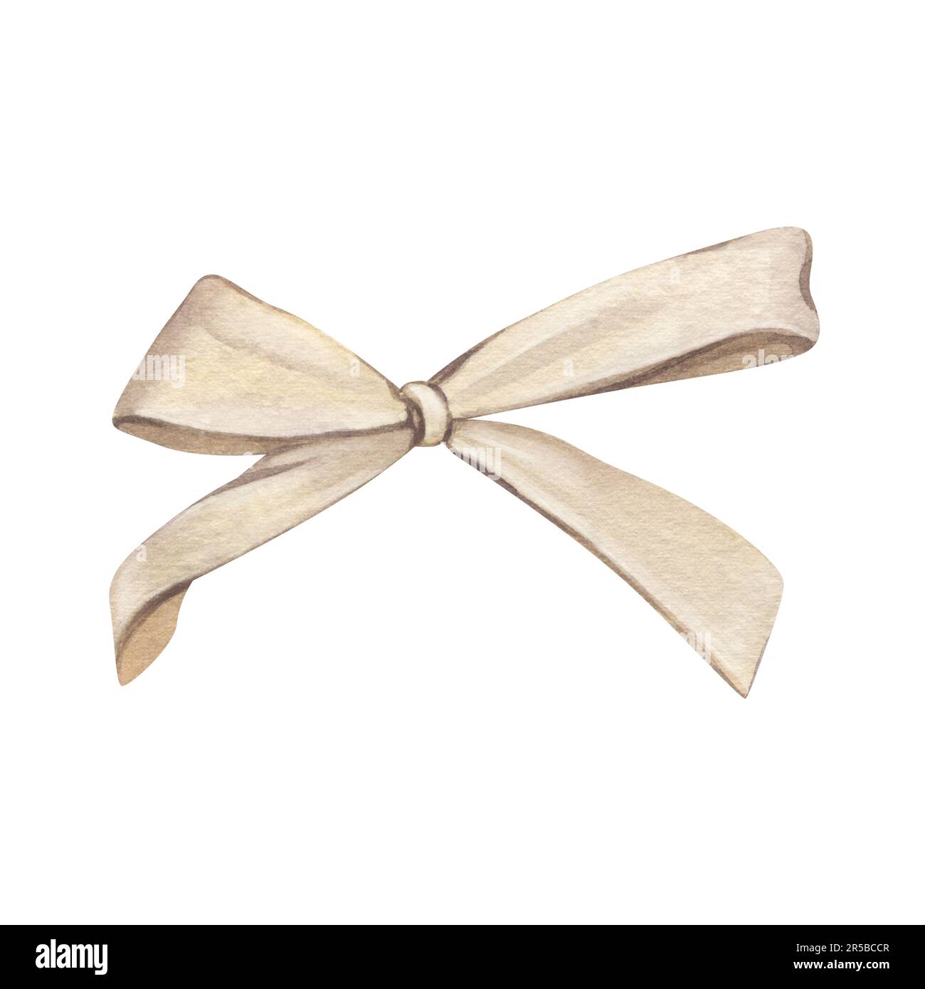 Watercolor graceful golden bow. Hand-drawn illustration isolated on ...