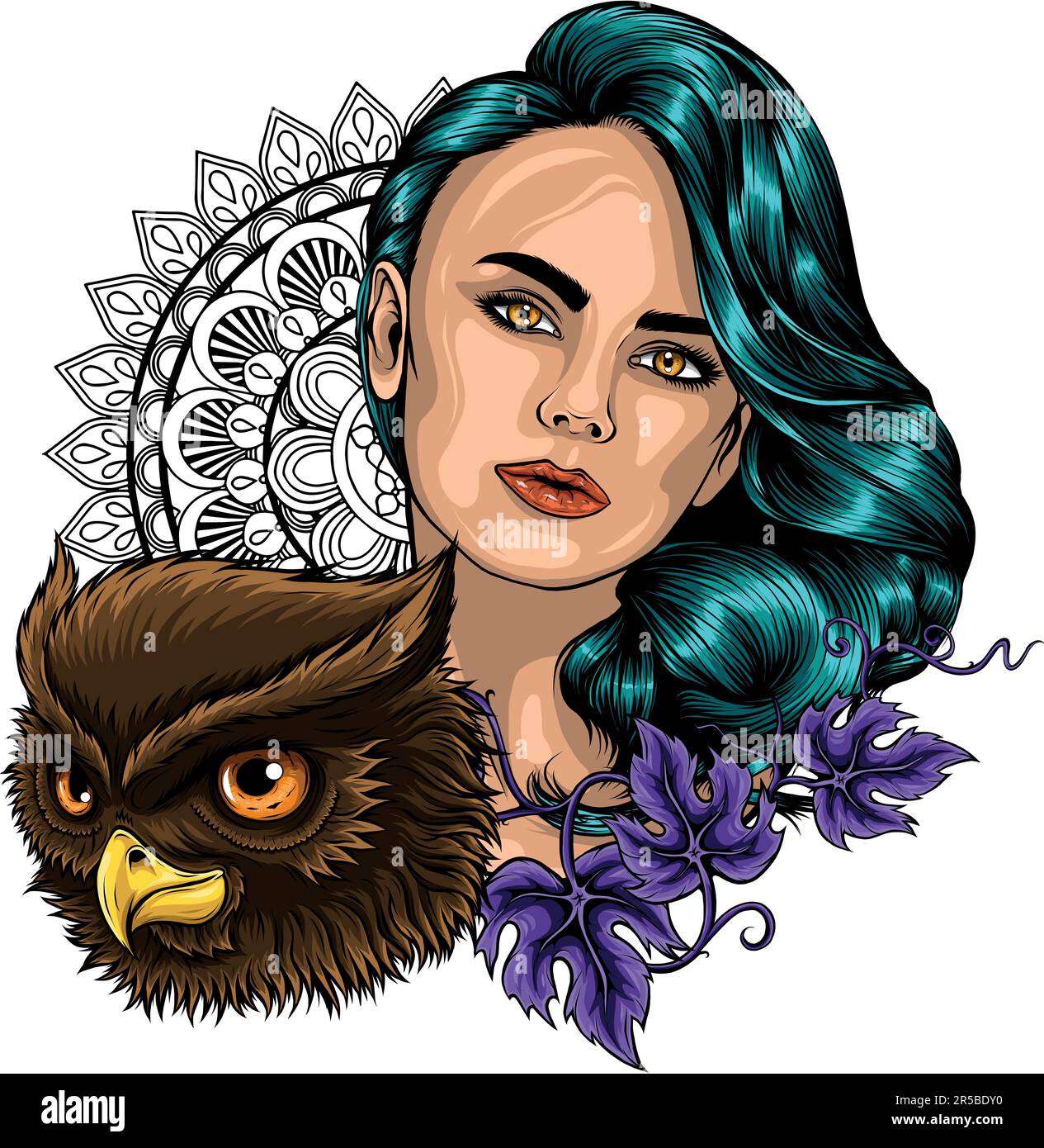 vector illustration of Woman with owl head Stock Vector Image & Art - Alamy