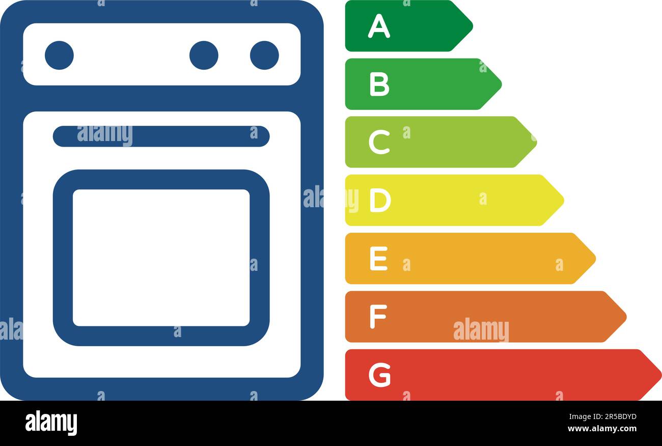 Oven with energy efficiency classes. European Union energy label Stock ...
