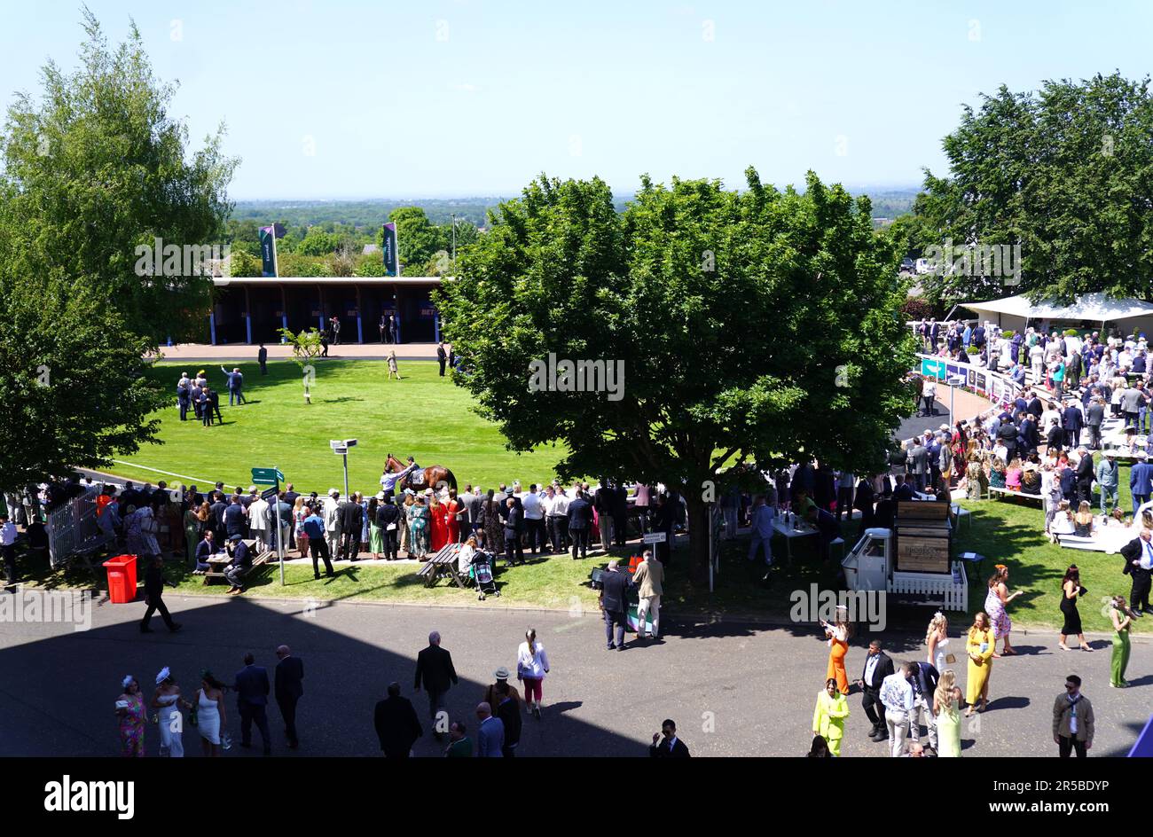 General view of the parade ring during ladies day of the 2023 Derby ...