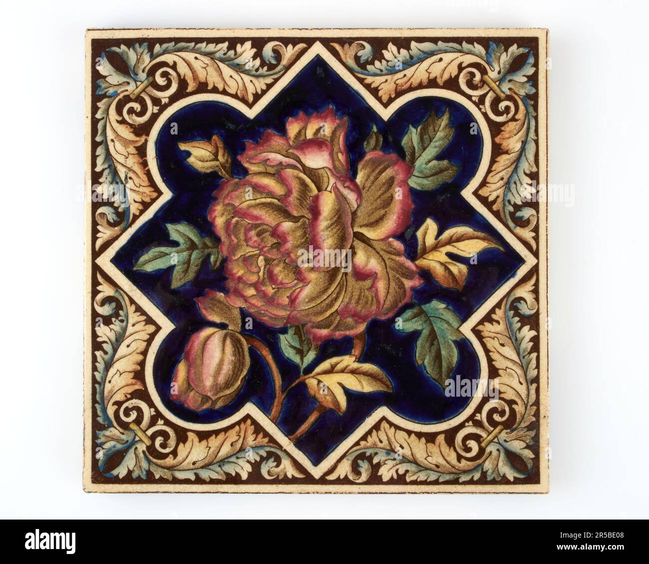 Antique 1880-1890s Sherwin and Cotton Victorian red rose pottery tile ...