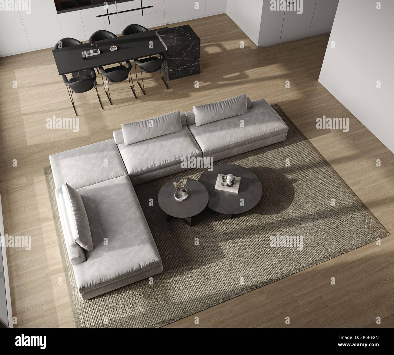 Modern grey minimalist interior livingroom with large modular sofa ...