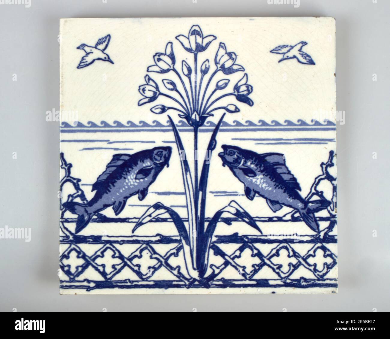 Antique 1880-90s Minton Aesthetic Movement blue and white pottery tile ...