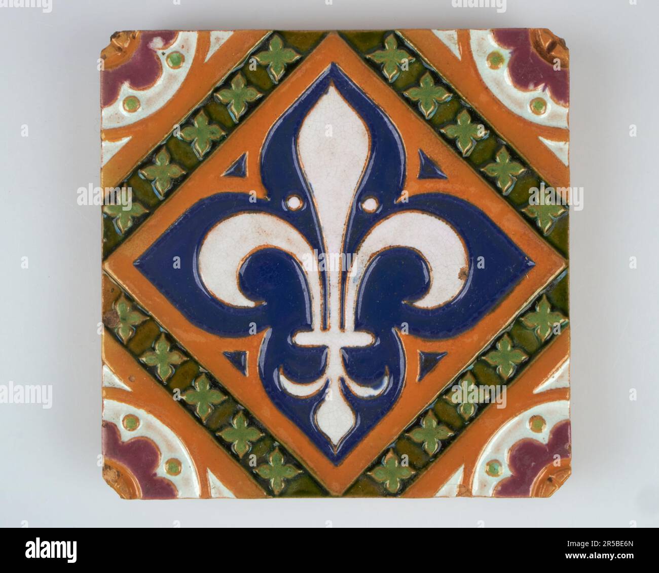 Antique 1850s Minton Gothic Revival fleur de lys majolica stoneware ...