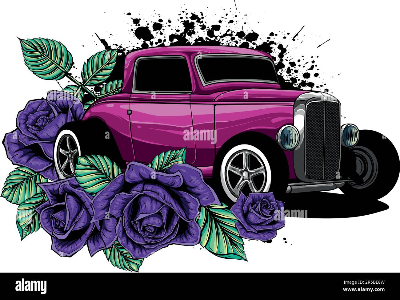vector illustration of hot rod car with roses Stock Vector Image & Art ...