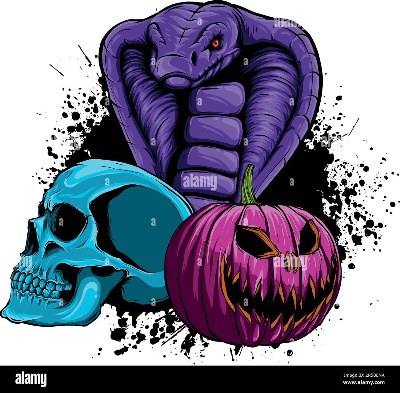 vector Illustration of skull with cobra and pumpkin Stock Vector Image ...