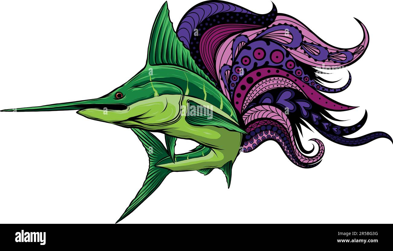 vector illustration of marlin fish with mandala decoration Stock Vector ...